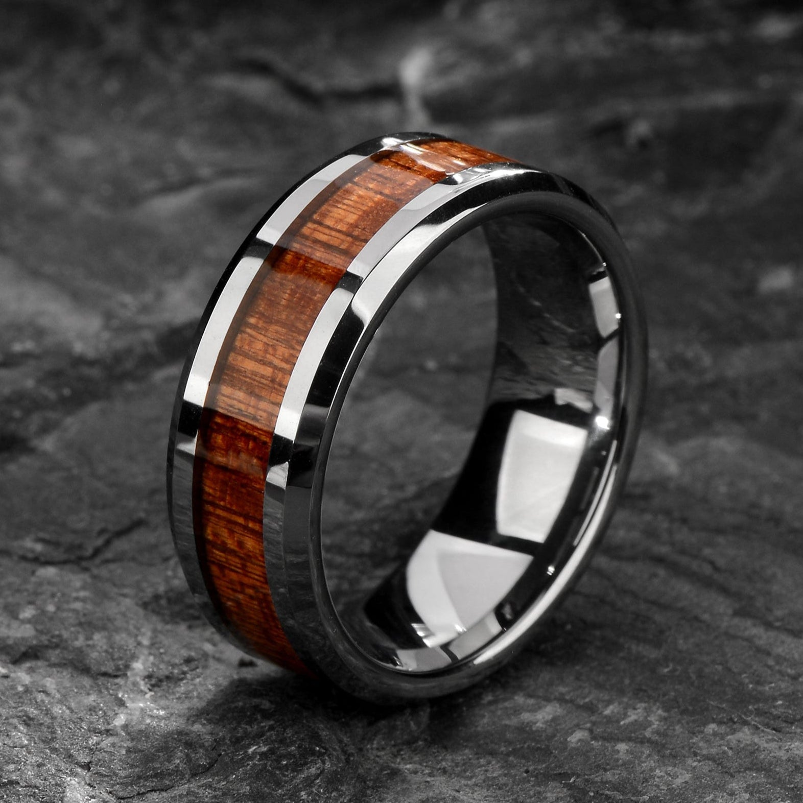 Engraved Hardwood Wedding Bands for Him | Tungsten & KoaWood