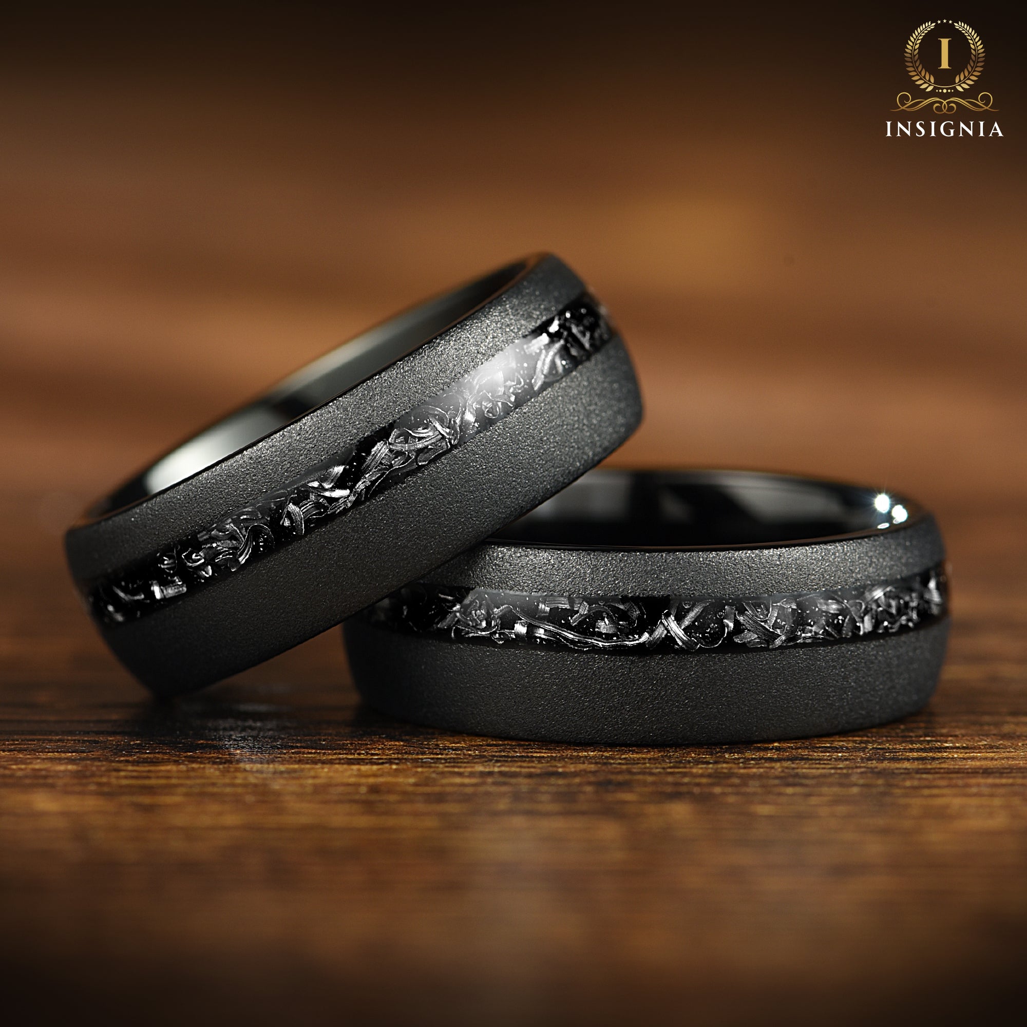 Real Meteorite Ring - Black Men's Wedding / Engagement Ring